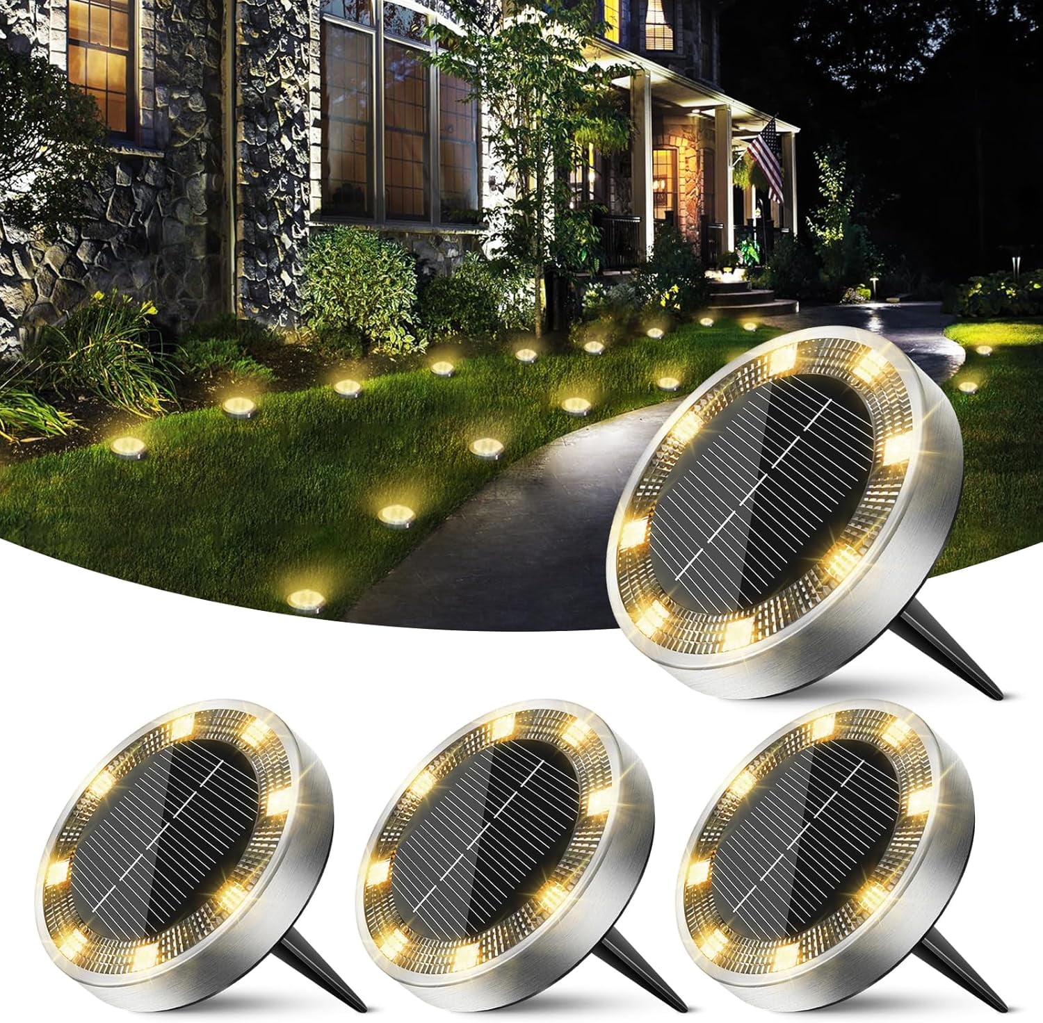 Solar Ground Lights Outdoor, 8 Pack Flat Solar Powered Disc Lights ...