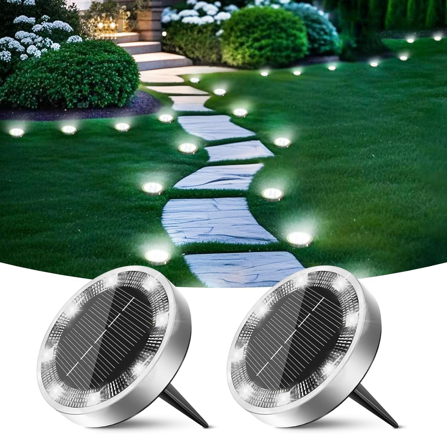 Solar Ground Lights Outdoor, 8 Pack Flat Solar Powered Disc Lights ...