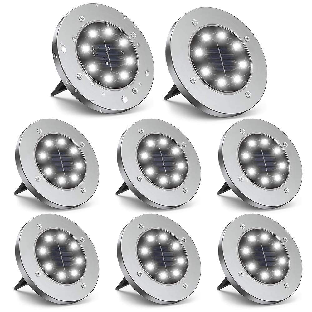 Aogist Solar Ground Lights,8 LED Garden Lights Patio Disk Lights In ...