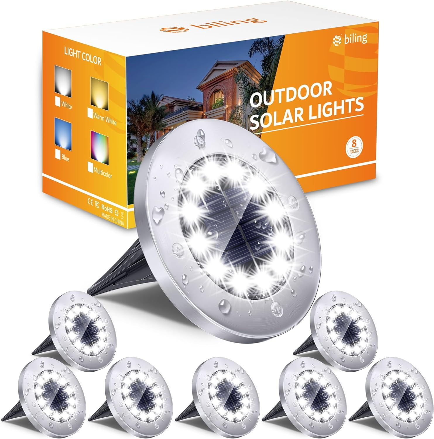 Solar Ground Lights Outdoor 8 Packs, Bright 12 LEDs Solar Lights ...