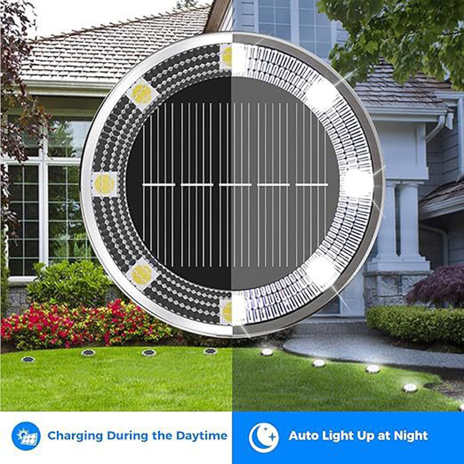 Solar Ground Lights Outdoor LED | 2 Pack Waterproof Stainless Steel ...