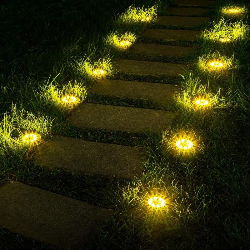 Solar Ground Lights Outdoor, Waterproof 8 LED Solar Powered Disk Lights ...
