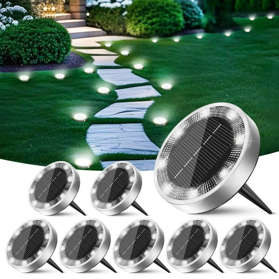 Solar Ground Pathway Lights Outdoor Flat Solar Disc Lights Waterproof ...