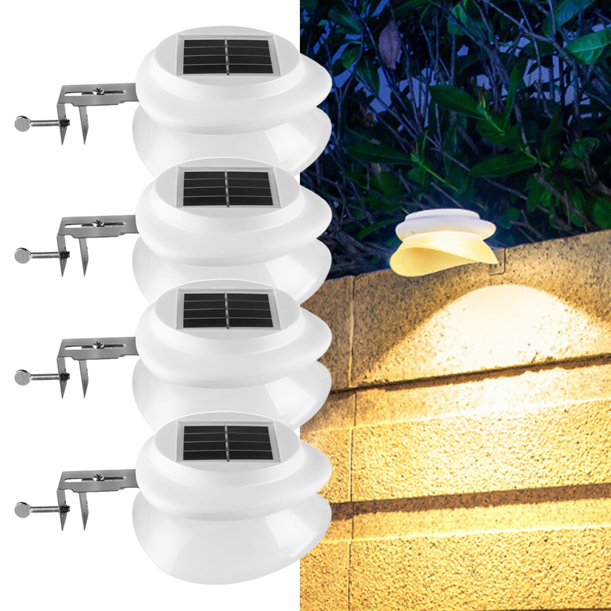 Solar Gutter Lights Outdoor Waterproof Smart LED Fence Light Dusk to ...