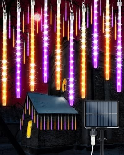 Solar Halloween Lights 20 Tubes 480 LED Meteor Shower Icicle Raindrop ...