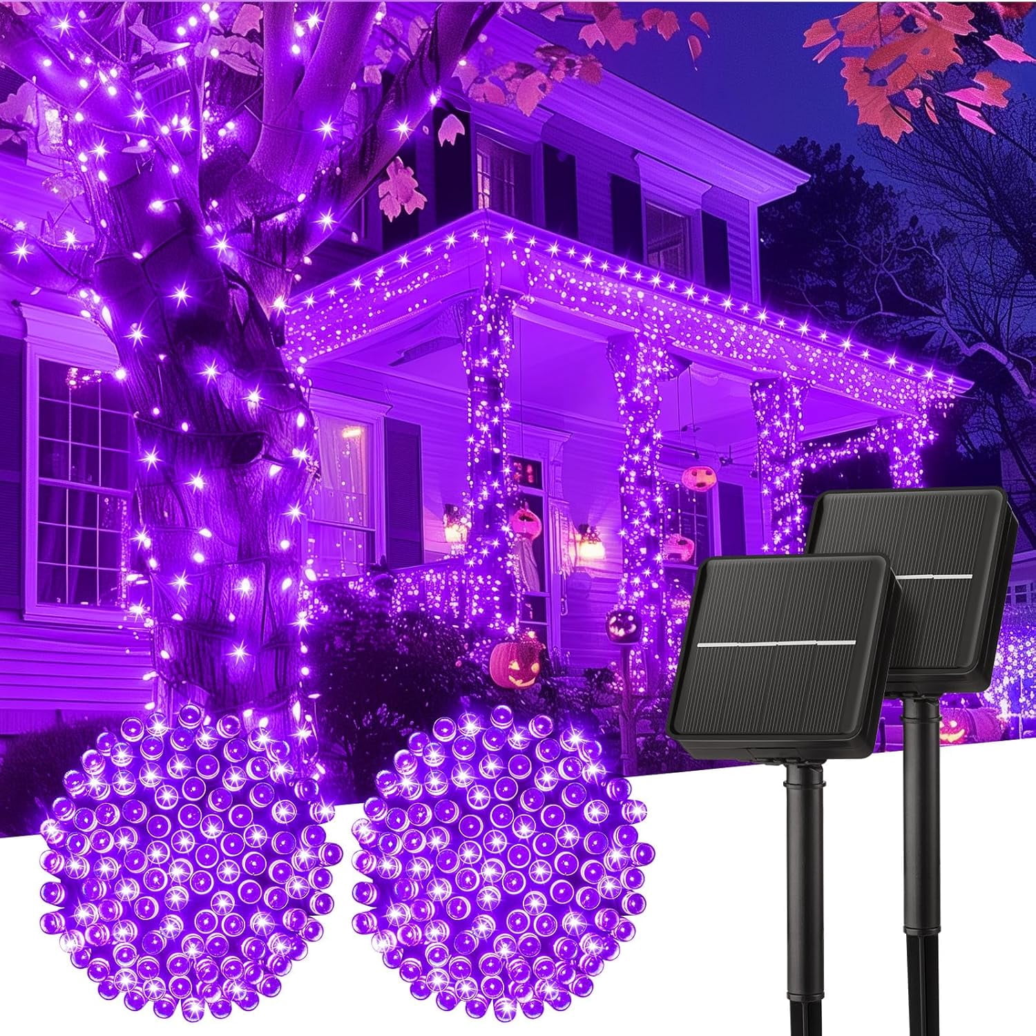 Solar Halloween Lights Outdoor - 4 Pack Total 160FT 400 LED Halloween ...