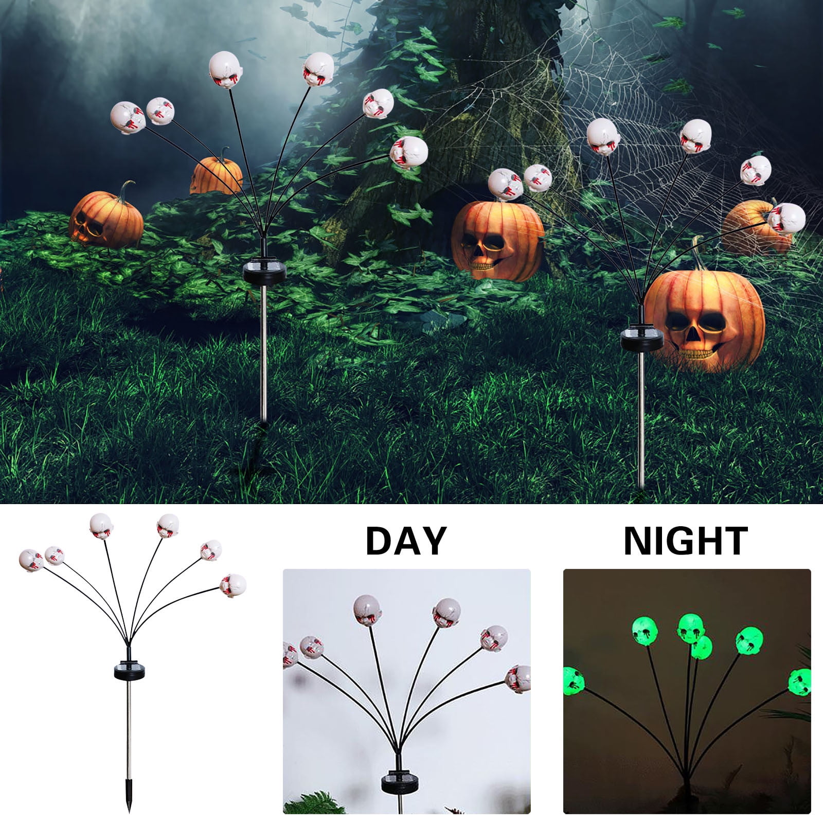 Solar Halloween Lights Outdoor Decorations 6 LED Scary Firefly Ghost ...
