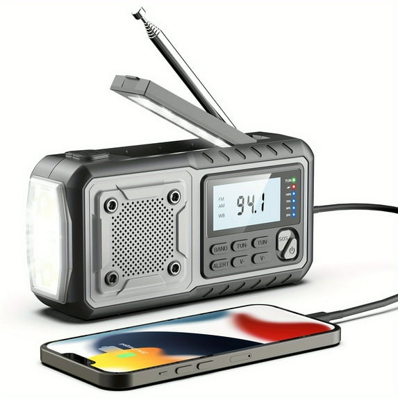 Solar Hand Crank Emergency Weather Radio, NOAA AM FM with 5000mAh Power ...