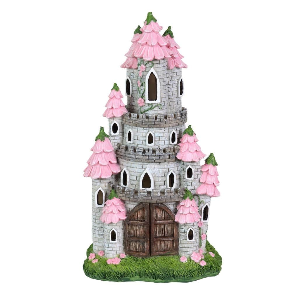 Solar Hand Painted Fairy Castle, Pink Petal Roof, 5.5 by 10 in. Garden ...