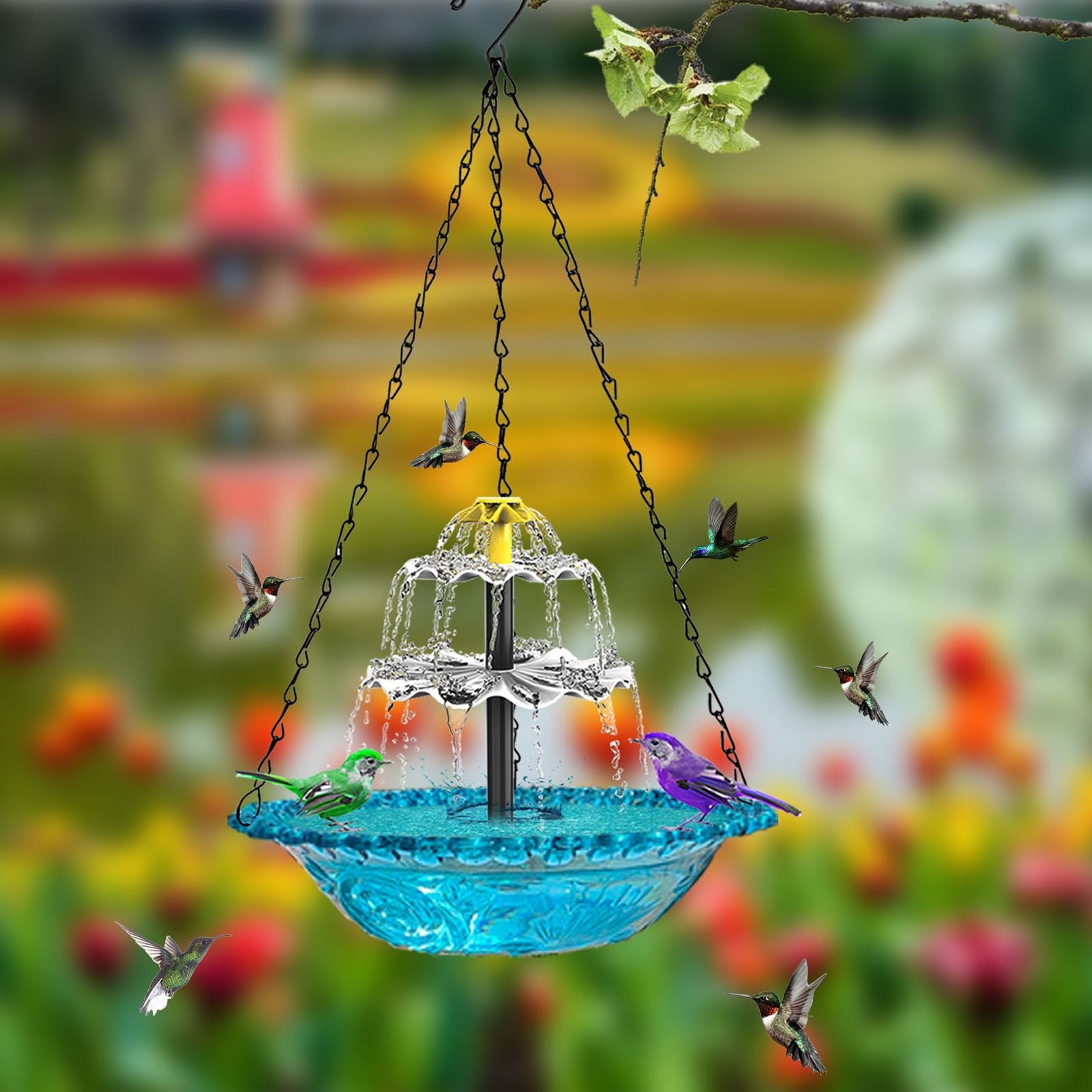 Solar Hanging Bird Bath Fountain For Outdoor Garden, Yard, Patio, Lawn ...