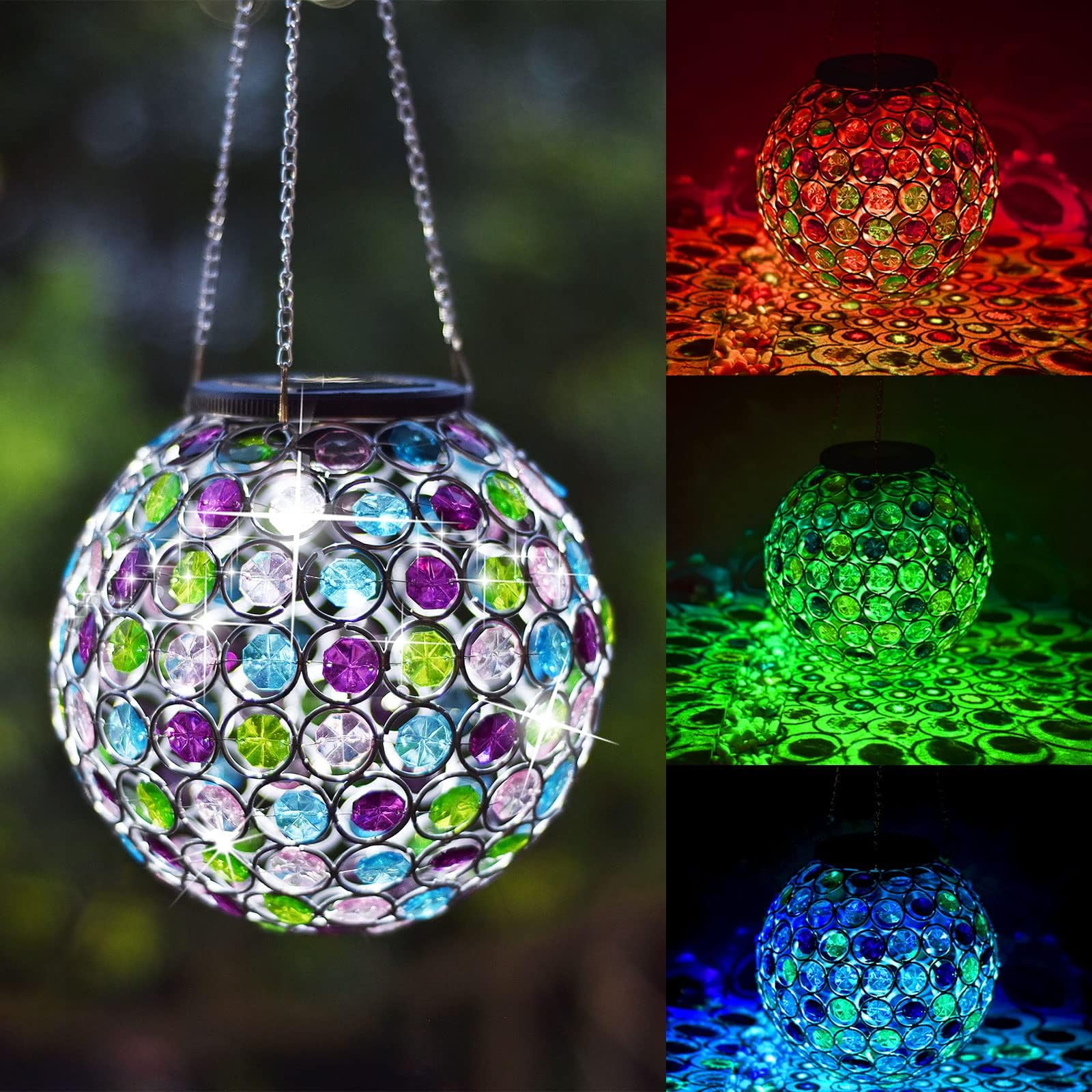 Solar Hanging Lantern Outdoor Lights, Dual LEDs Color Changing and Blue ...
