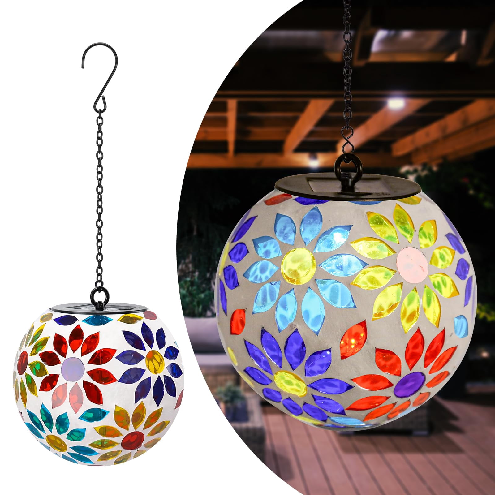 Solar Hanging Lantern Solar Outdoor Lanterns Mosaic Flower Outdoor ...