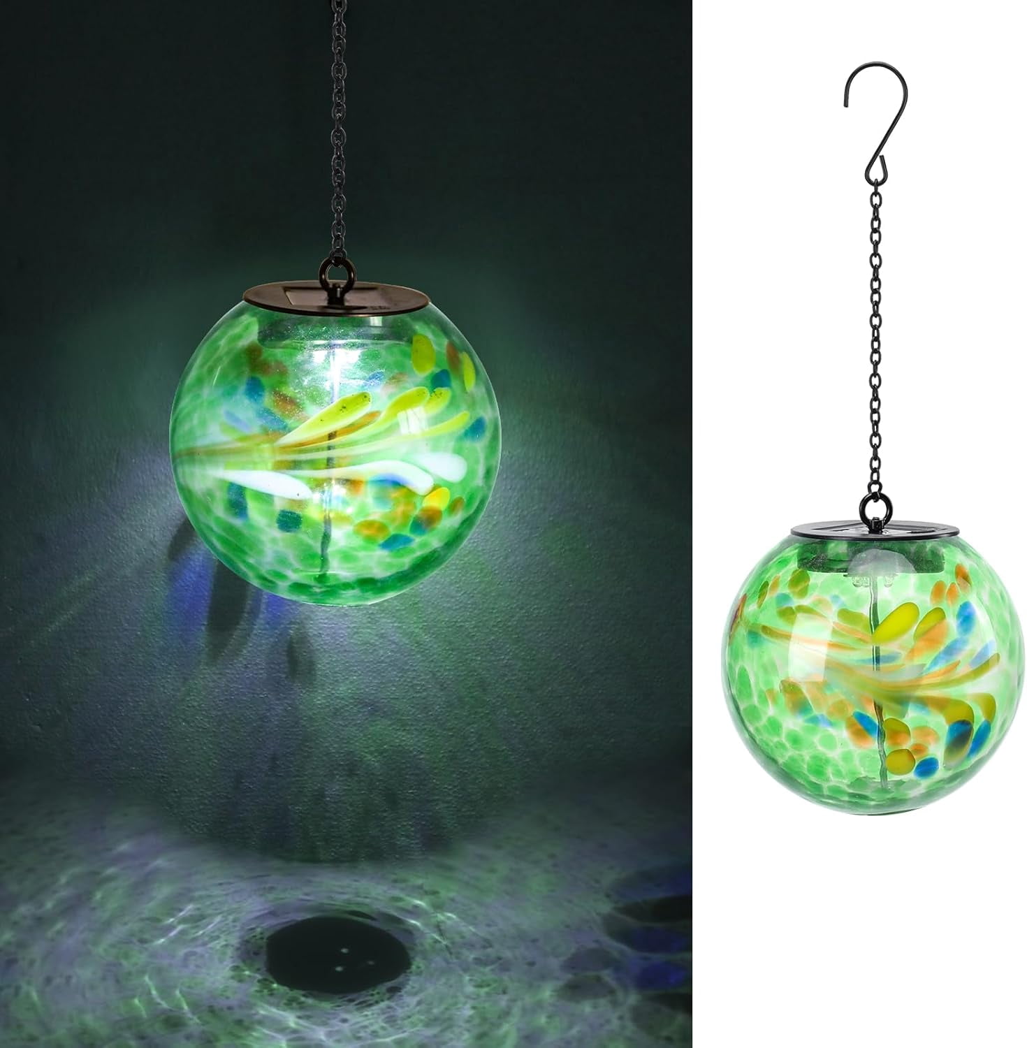 Solar Hanging Lanterns, Outdoor Glass Gazing Ball Lights with Hook ...