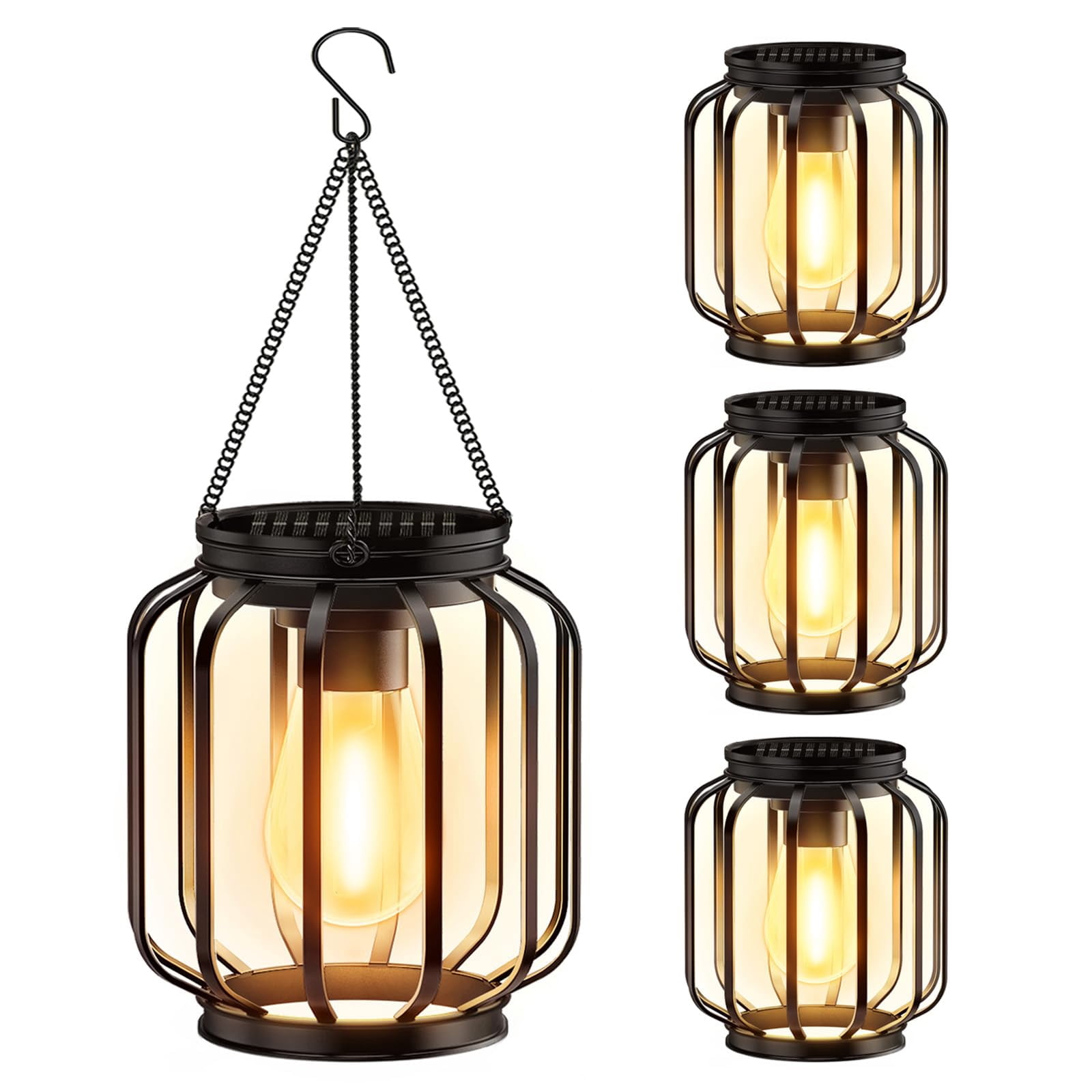 Solar Hanging Lanterns Outdoor Waterproof: 4 Pack Metal Solar-Powered ...