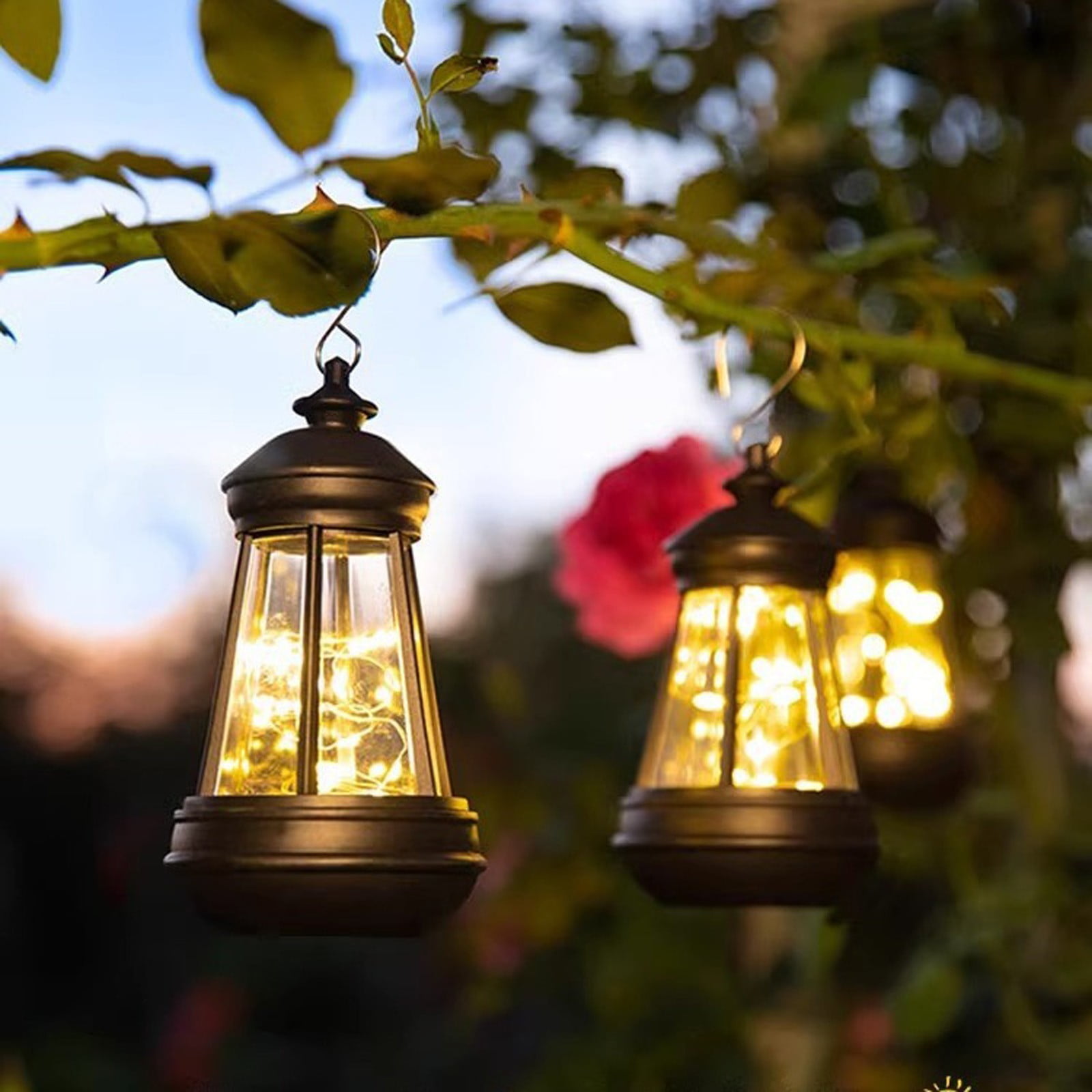 Solar Hanging Lanterns Outdoor Waterproof Metal, Bright Solar Lights ...