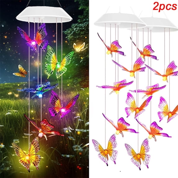 Solar Hanging Lights with 6 LED Hummingbirds, Color Changing Outdoor ...