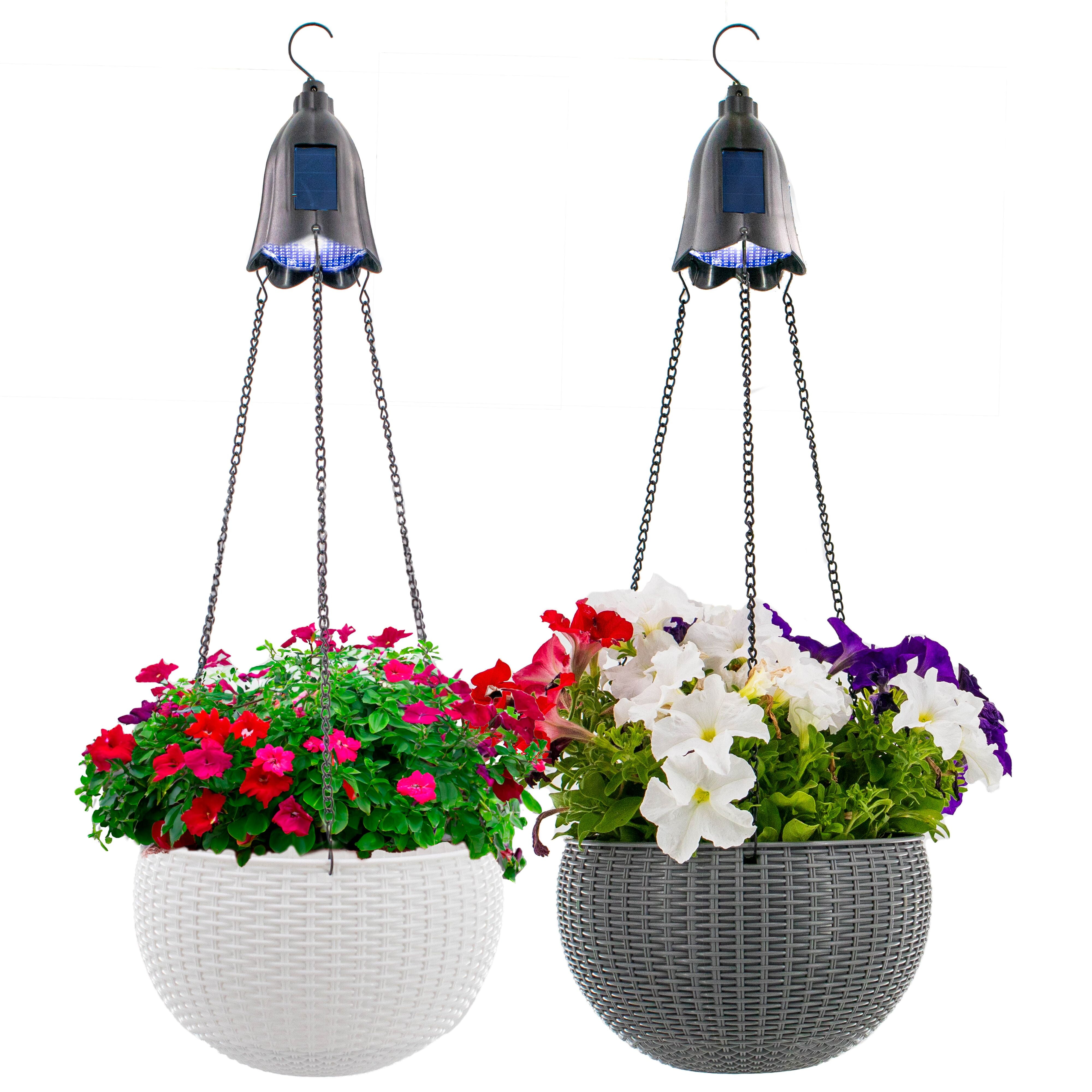 Hanging Planter with Solar LED Light - Hanging Flower Basket With Self ...