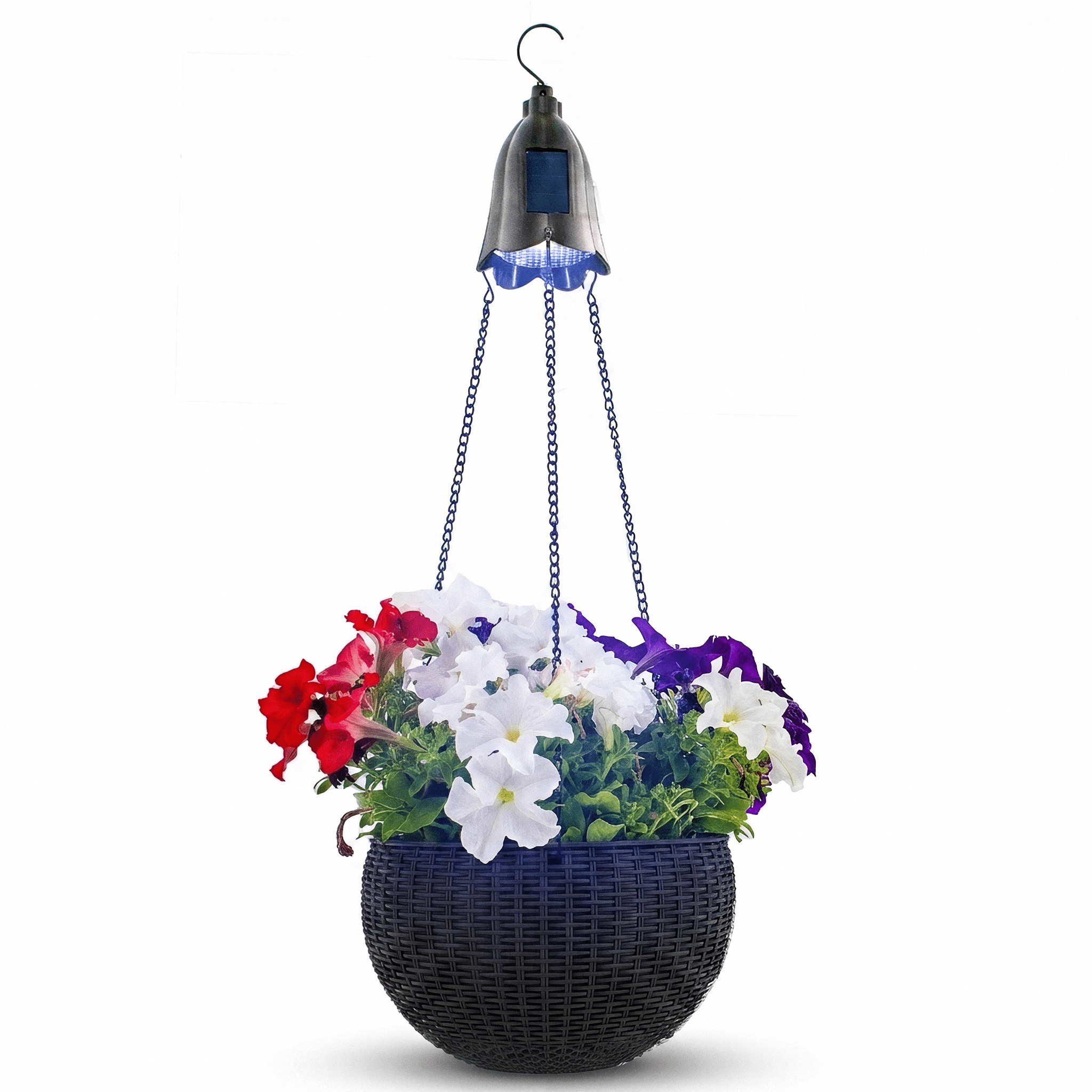 Self-Watering Solar Hanging Planter with LED Light, Plastic Wicker ...