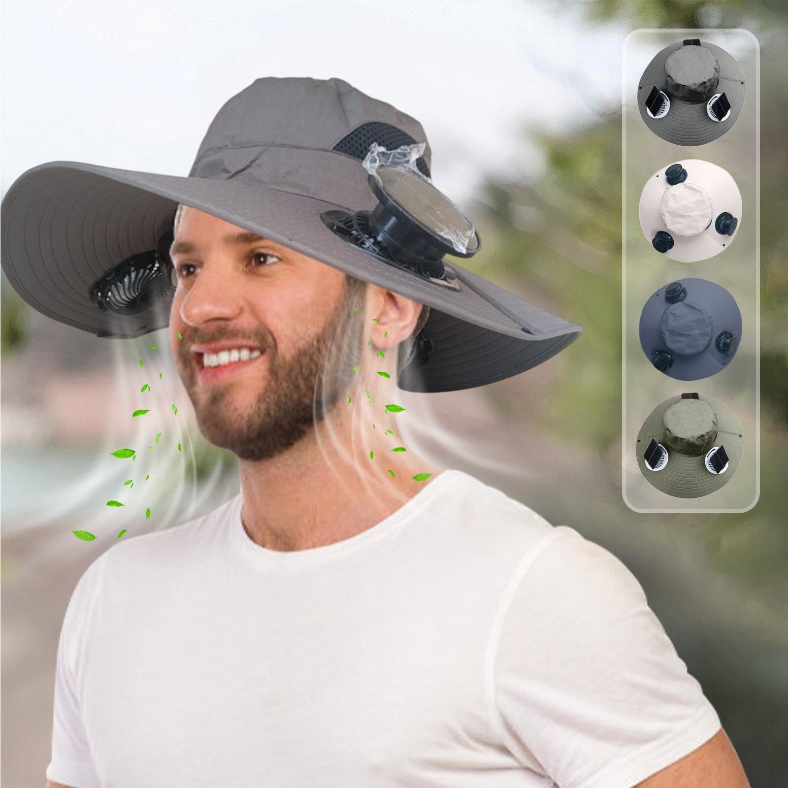 Solar Hat for Men with Fan, Wide Brim Sun Hat with 3 Speed Adjustable ...