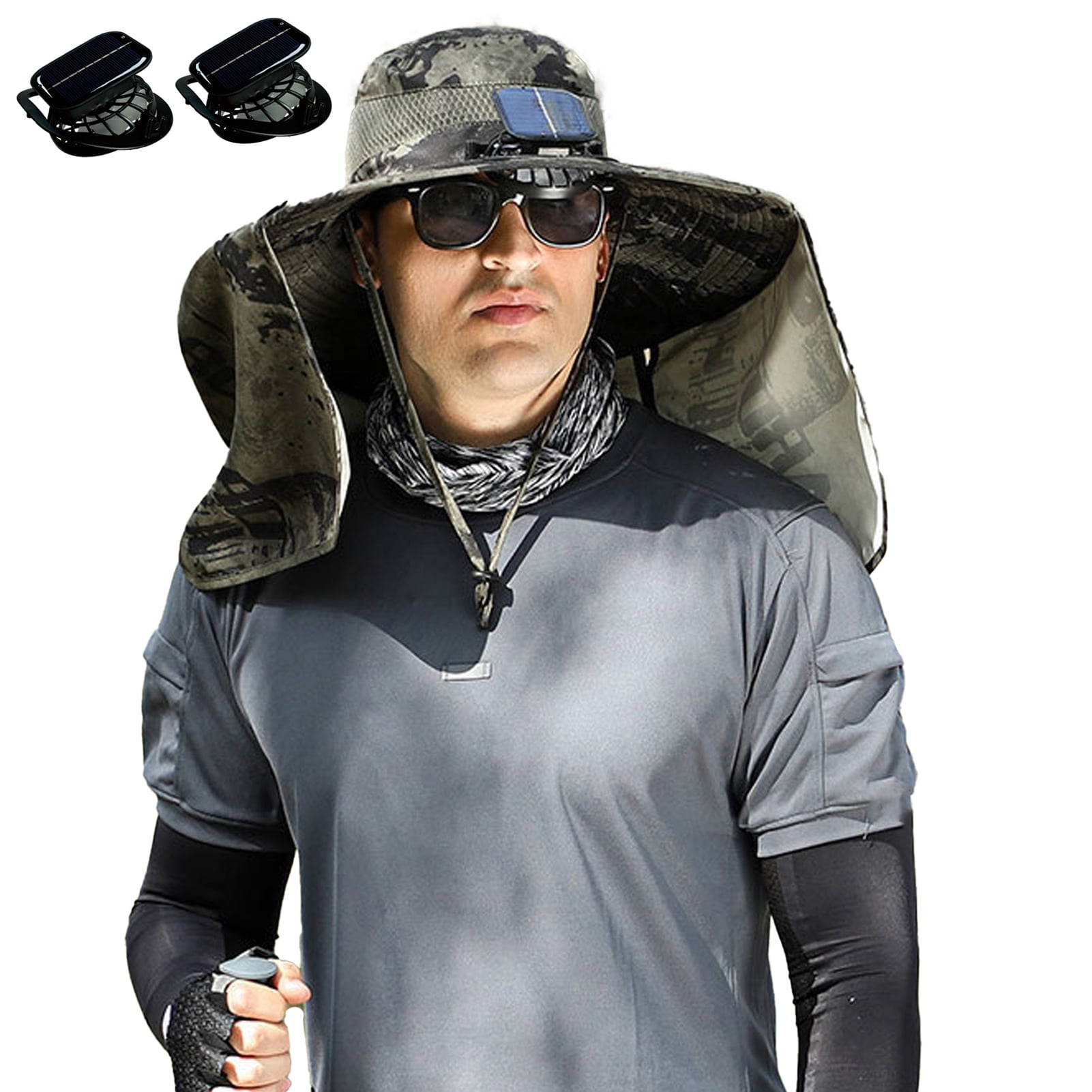 Solar Hat Solar Fan Hat with Neck Flap Usb Rechargeable Dual Fans Uv ...