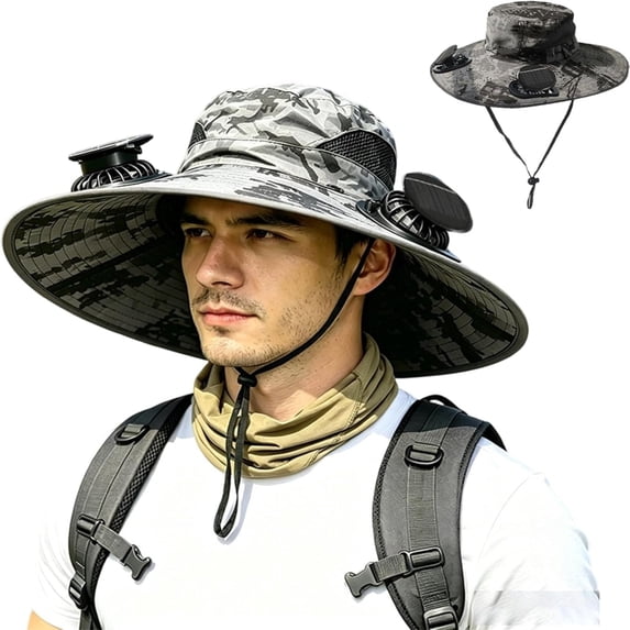 Solar Hat with Built in Fan,Solar-Powered Outdoor Wide Brim Cooling Fan ...