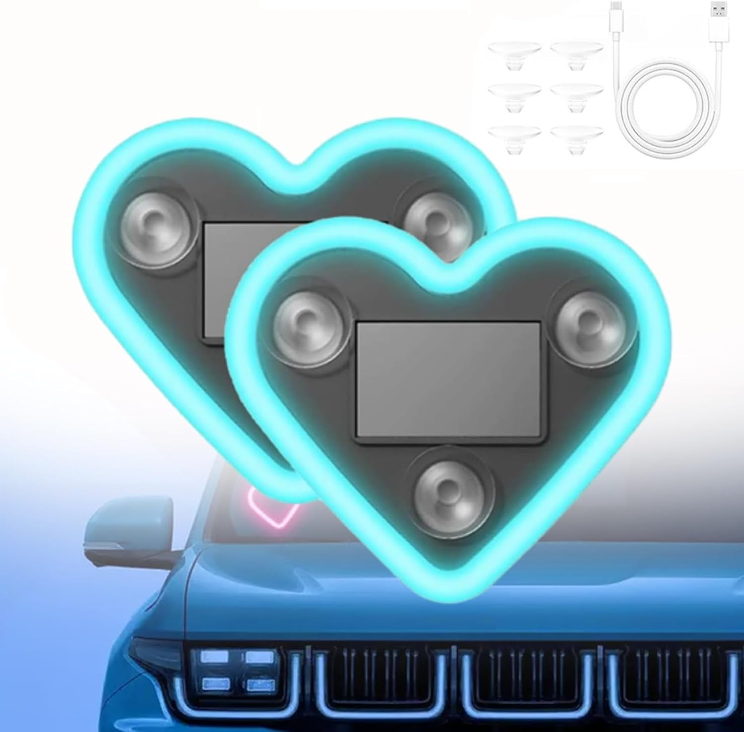 Solar Heart Neon Car Light, Solar Powered Wireless LED Heart Shape C ...