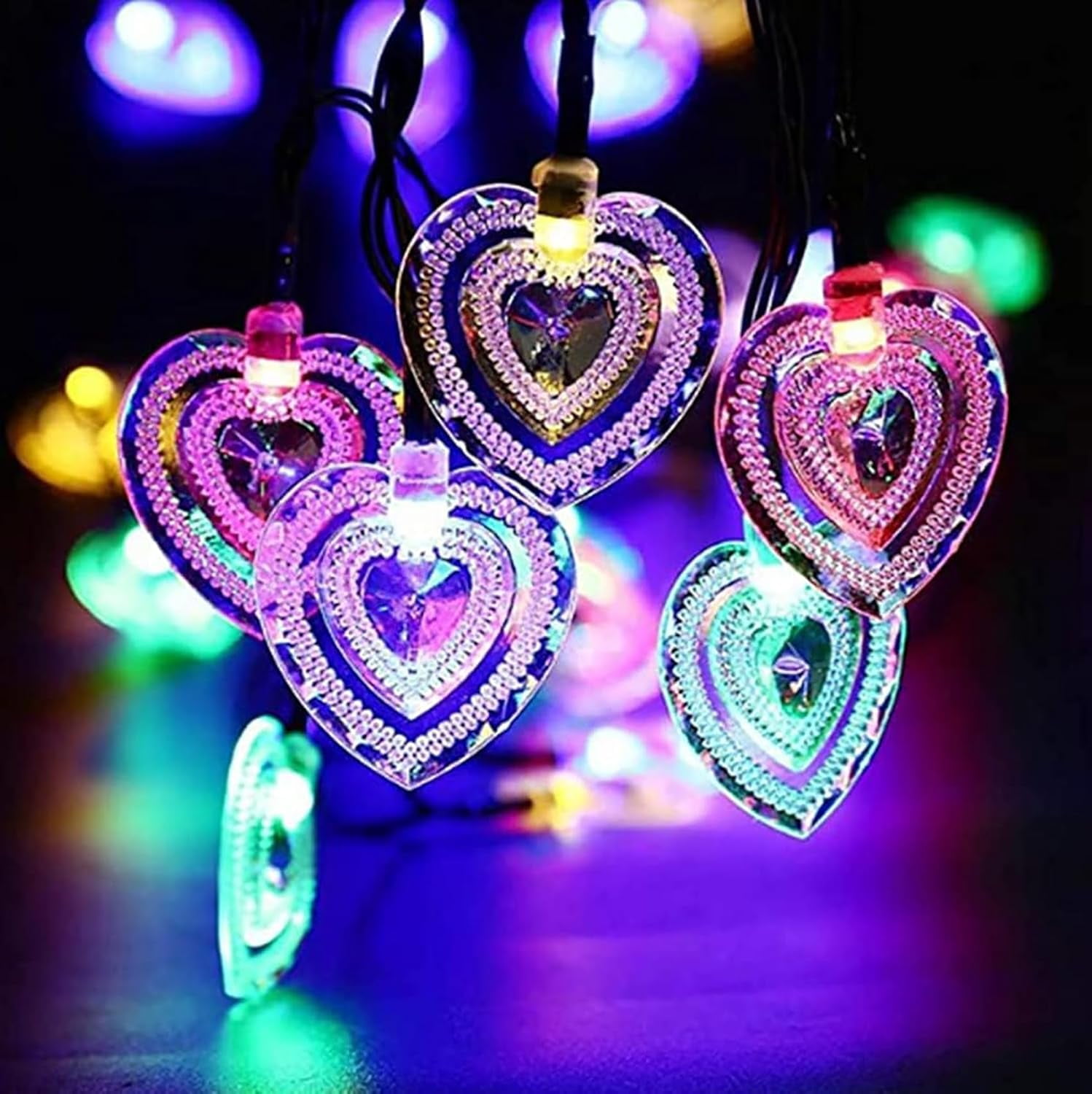 Solar Heart Shaped String Lights 20FT 30LED Clear Love Heart Fairy ...