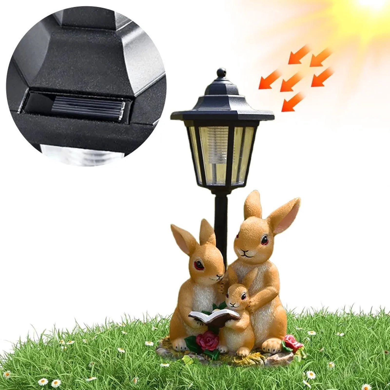 Solar Hexagonal Garden Lamp - Rabbit Family Animal Decor, Waterproof ...
