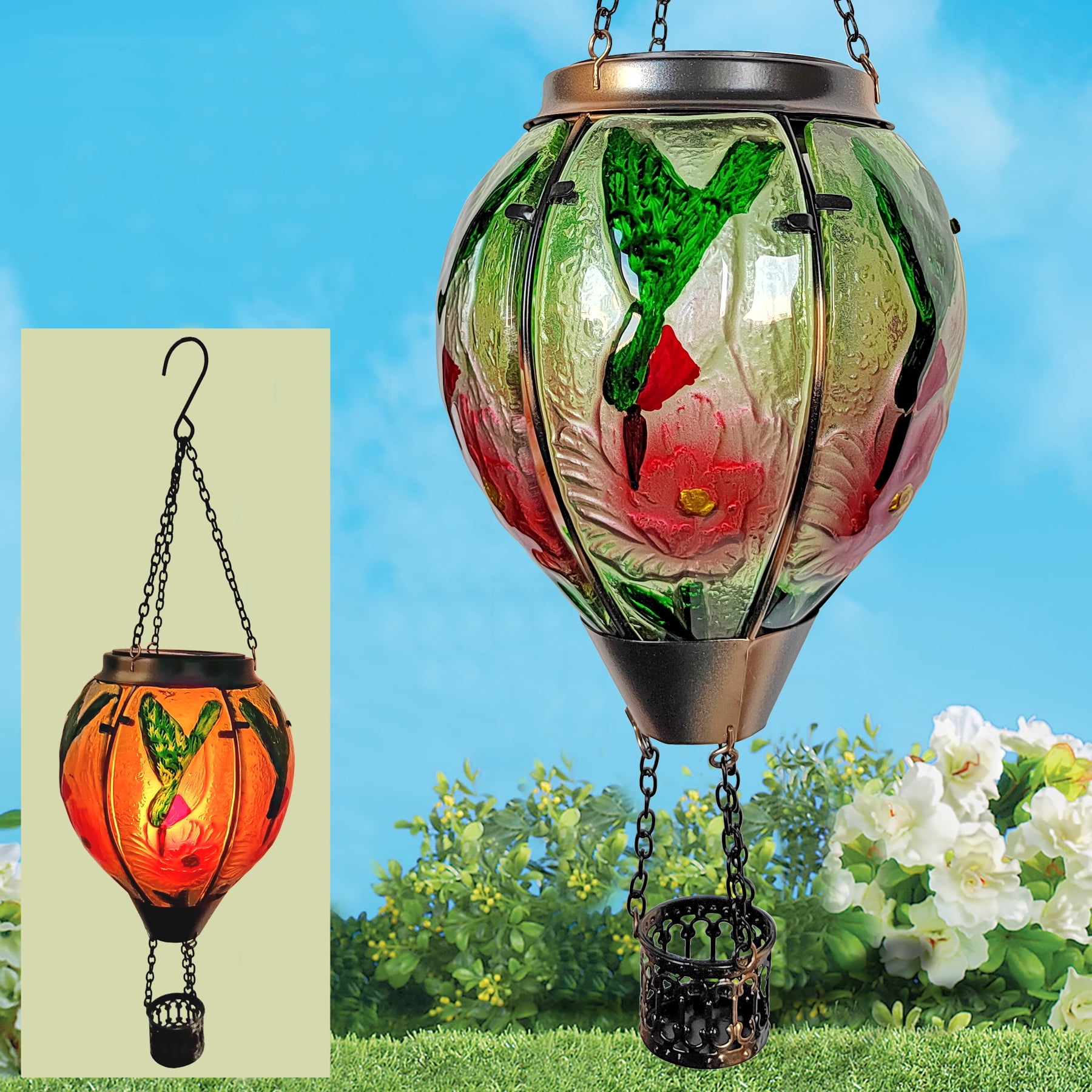 Solar Hot Air Balloon Lantern with Flickering Flame Decor, Colorful ...