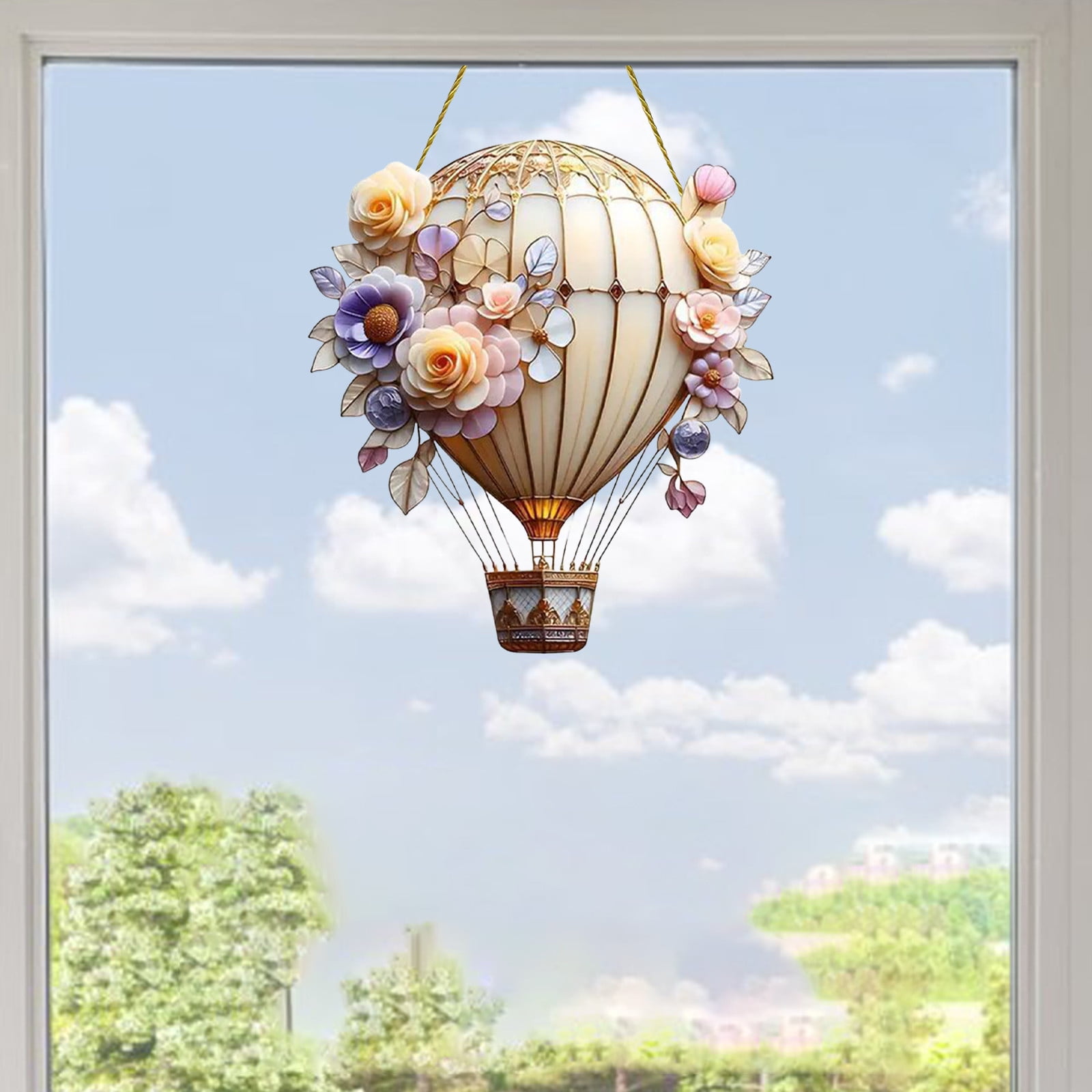 Solar Hot Air Balloon Pendant Light - Flickering Flame Outdoor Hanging ...