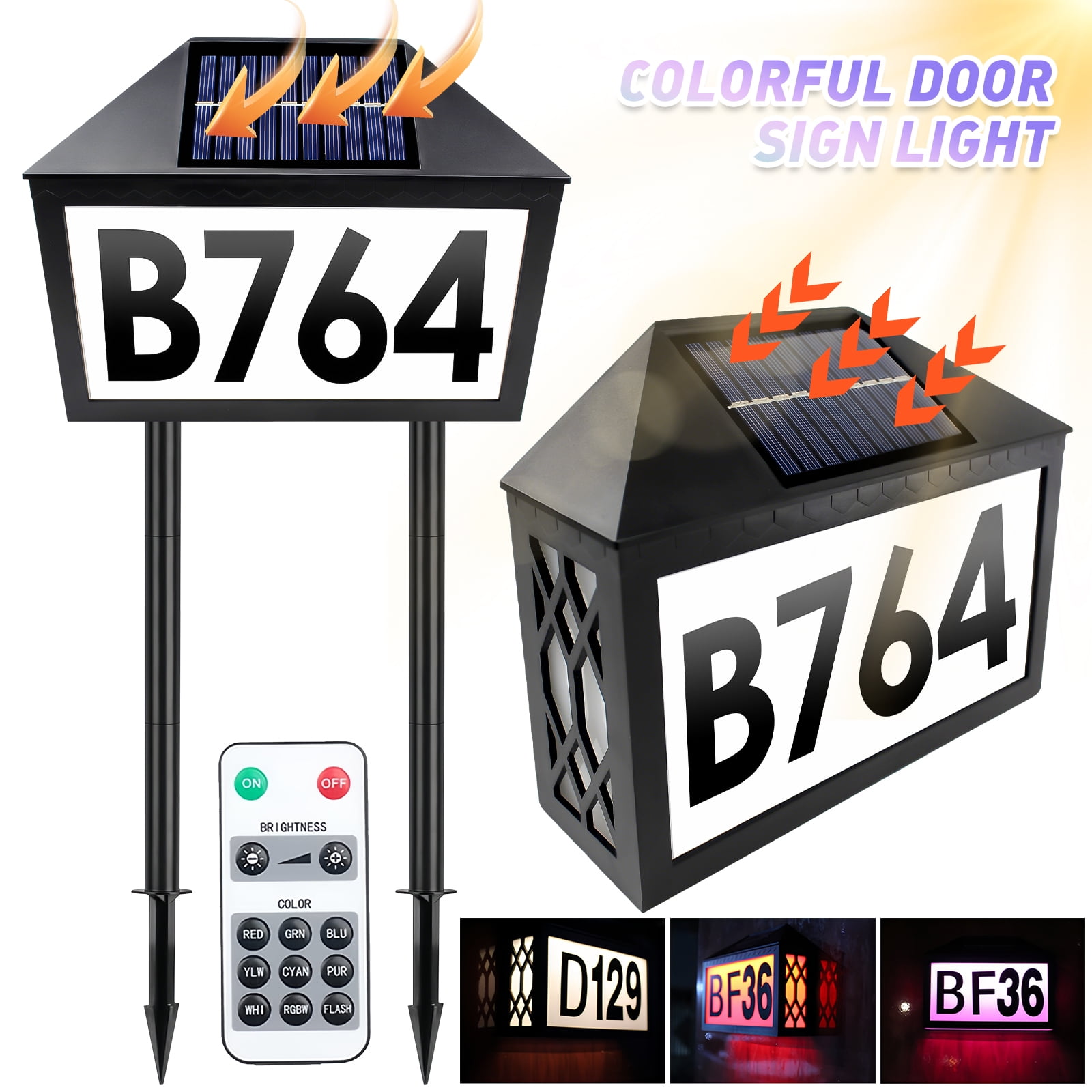 Solar House Number Sign Light,Kepeak 7 Color RGB Address Sign with ...