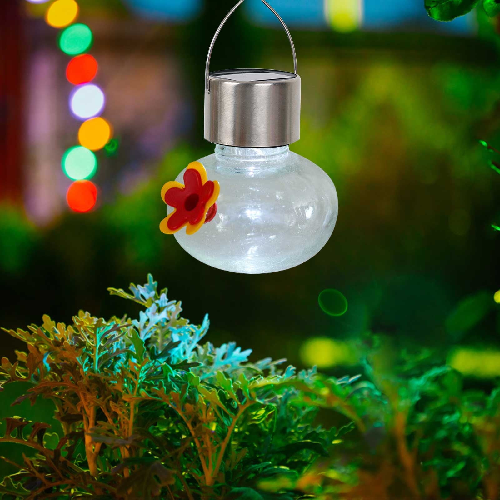 Solar Hummingbird Feeder, Glass Hummingbird Feeder with Solar Light for ...