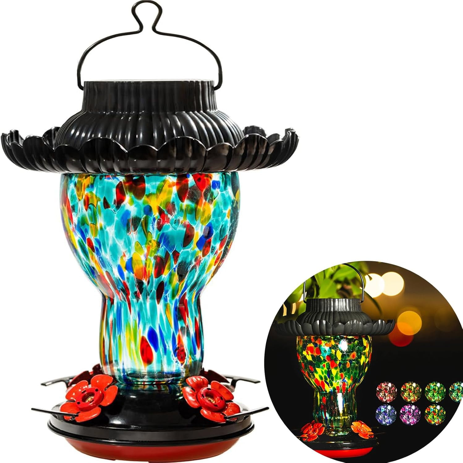 Solar Hummingbird Feeder for Outdoors Hanging Ant and Bee Proof, 25oz ...