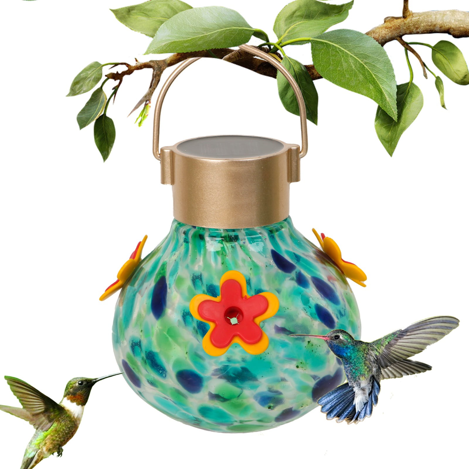 Solar Hummingbird Feeder for Outdoors Hanging Ornaments with Hook, LED ...