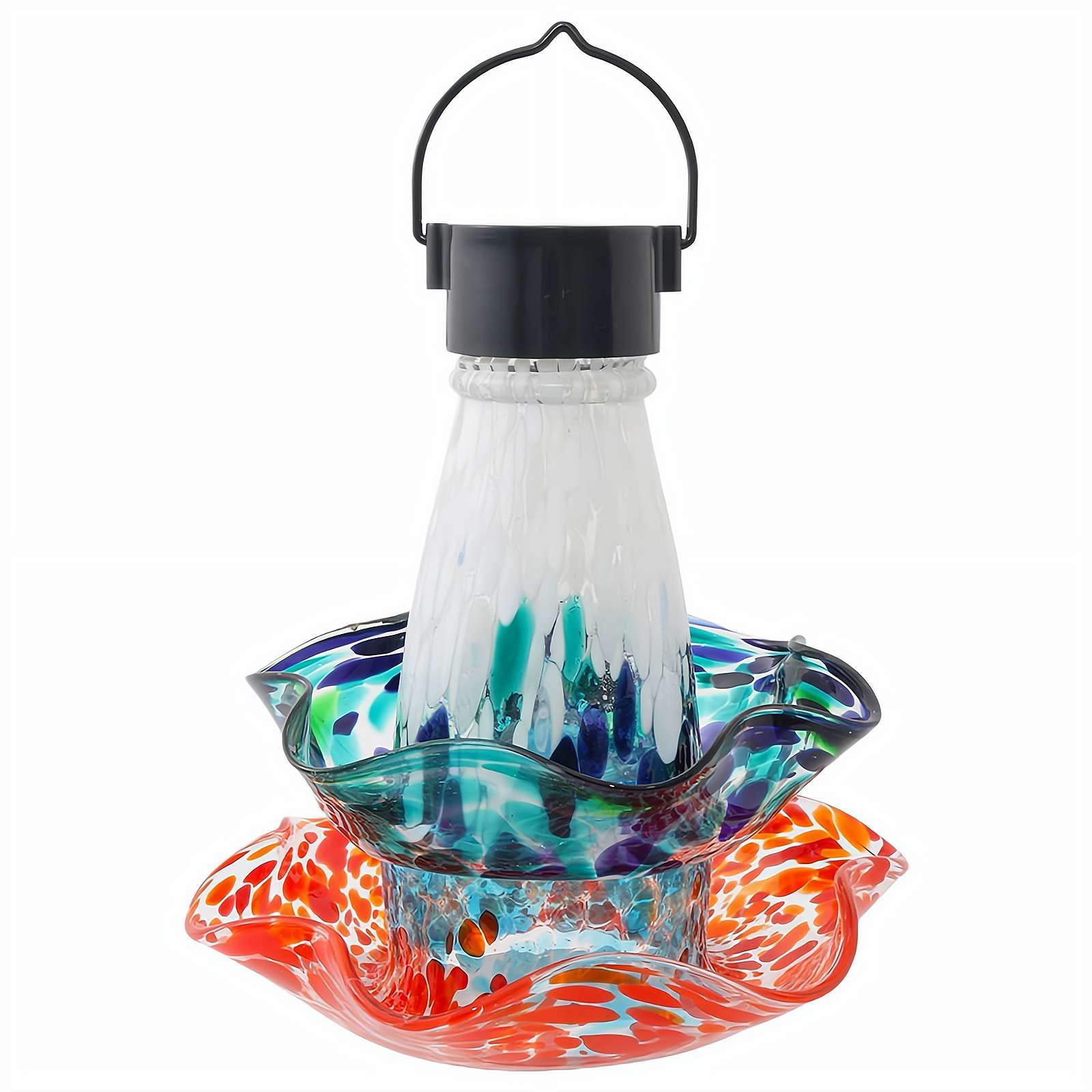 Solar Hummingbird Feeder for Outdoor - Hand Blown Glass Hummingbird ...