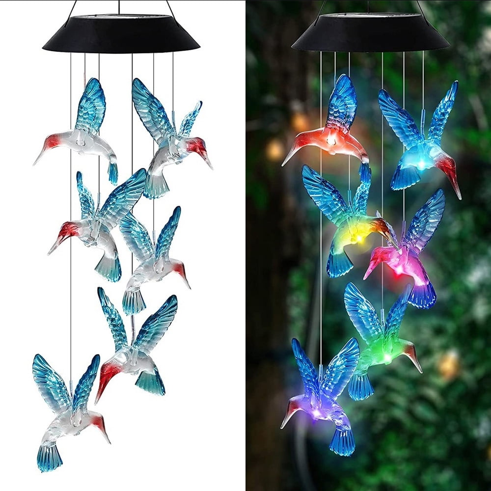 Solar Hummingbird Wind Chime Color-Changing LED Light, Outdoor ...
