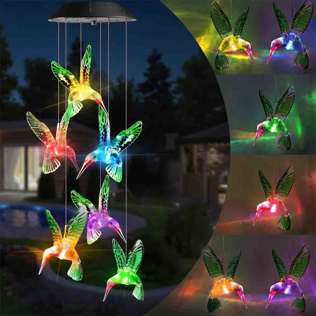 Solar Hummingbird Wind Chimes, Color Changing Solar Garden Lights ...
