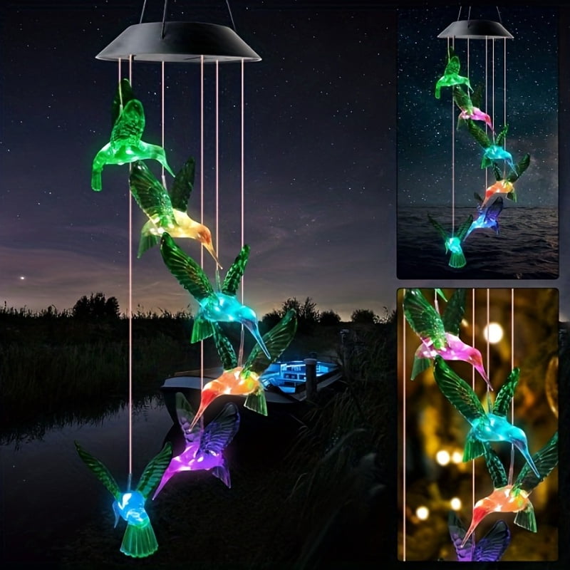 Solar Hummingbird Wind Chimes,LED Waterproof Solar Powered Hanging ...