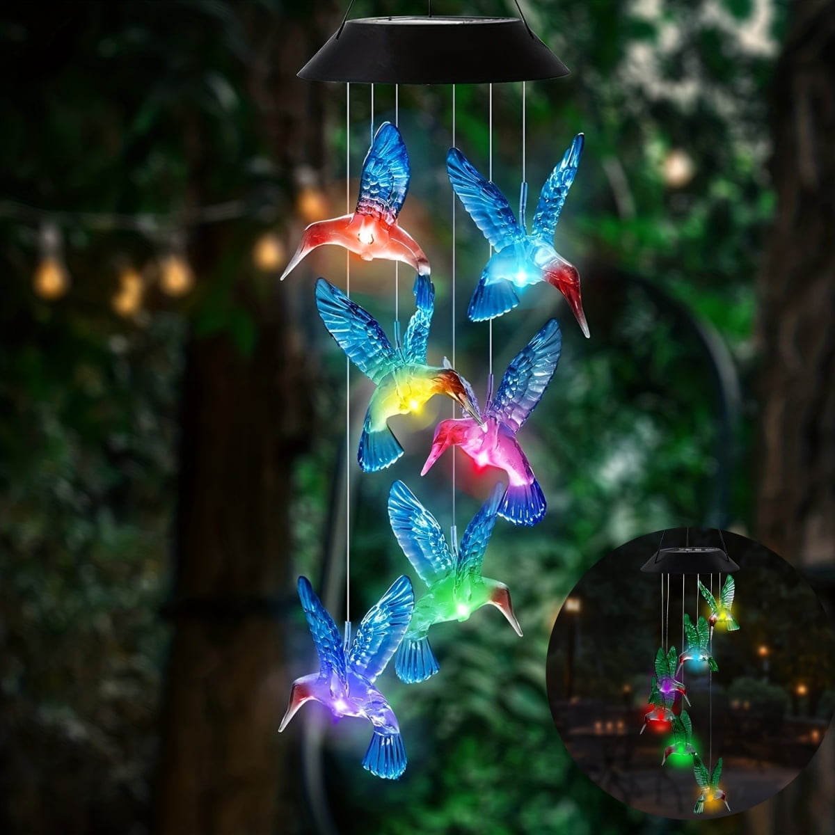 Solar Hummingbird Wind Chimes,LED Waterproof Solar Powered Hanging ...