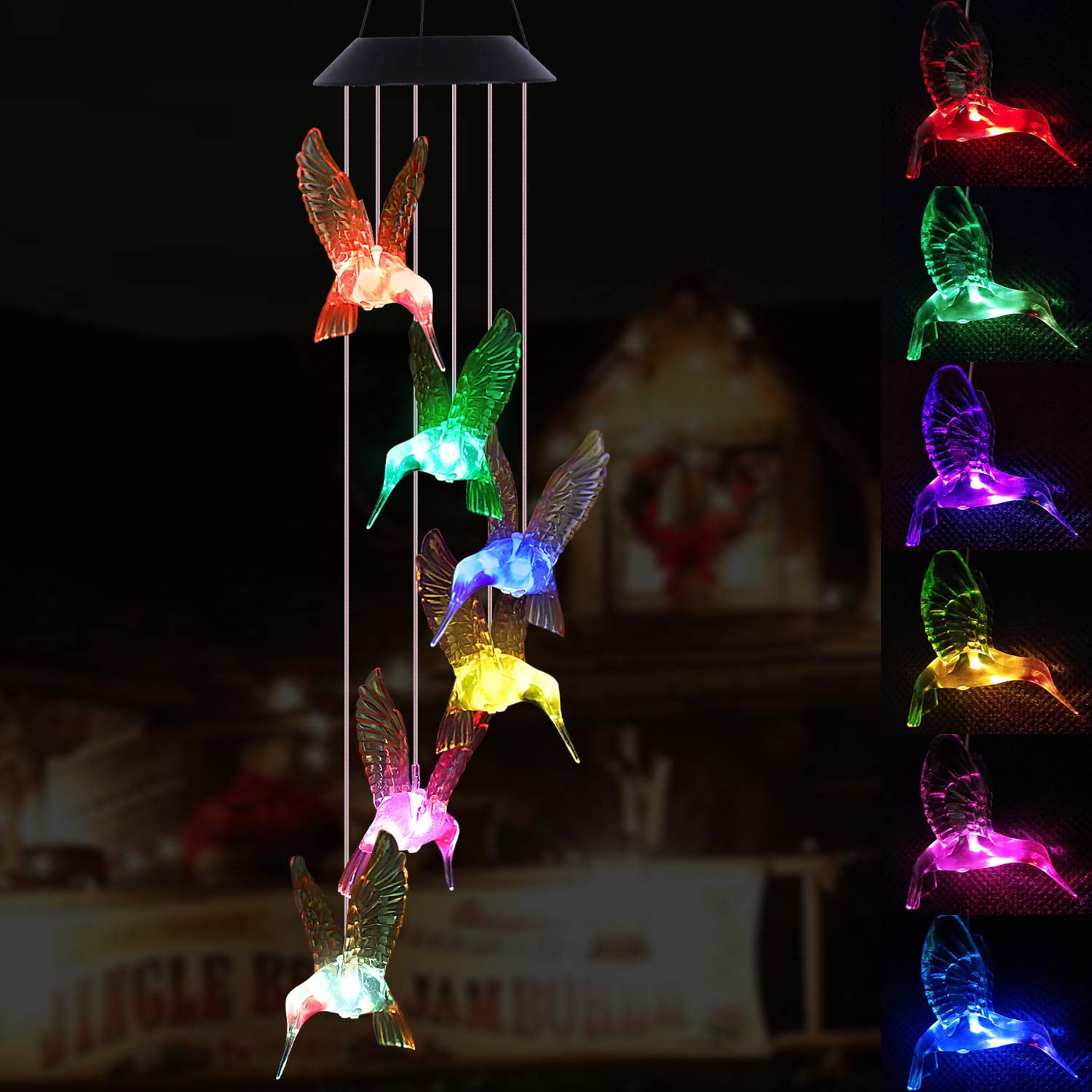 Solar Hummingbird Wind Chimes Outdoor Hanging -Waterproof Mobile Solar ...