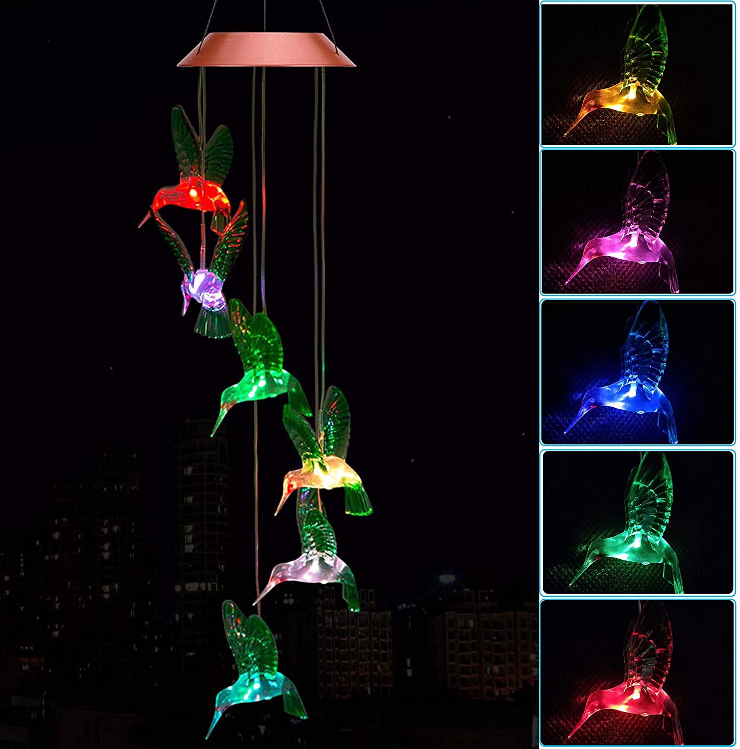 Solar Hummingbird Wind Chimes Outdoor Waterproof Mobile Romantic LED ...