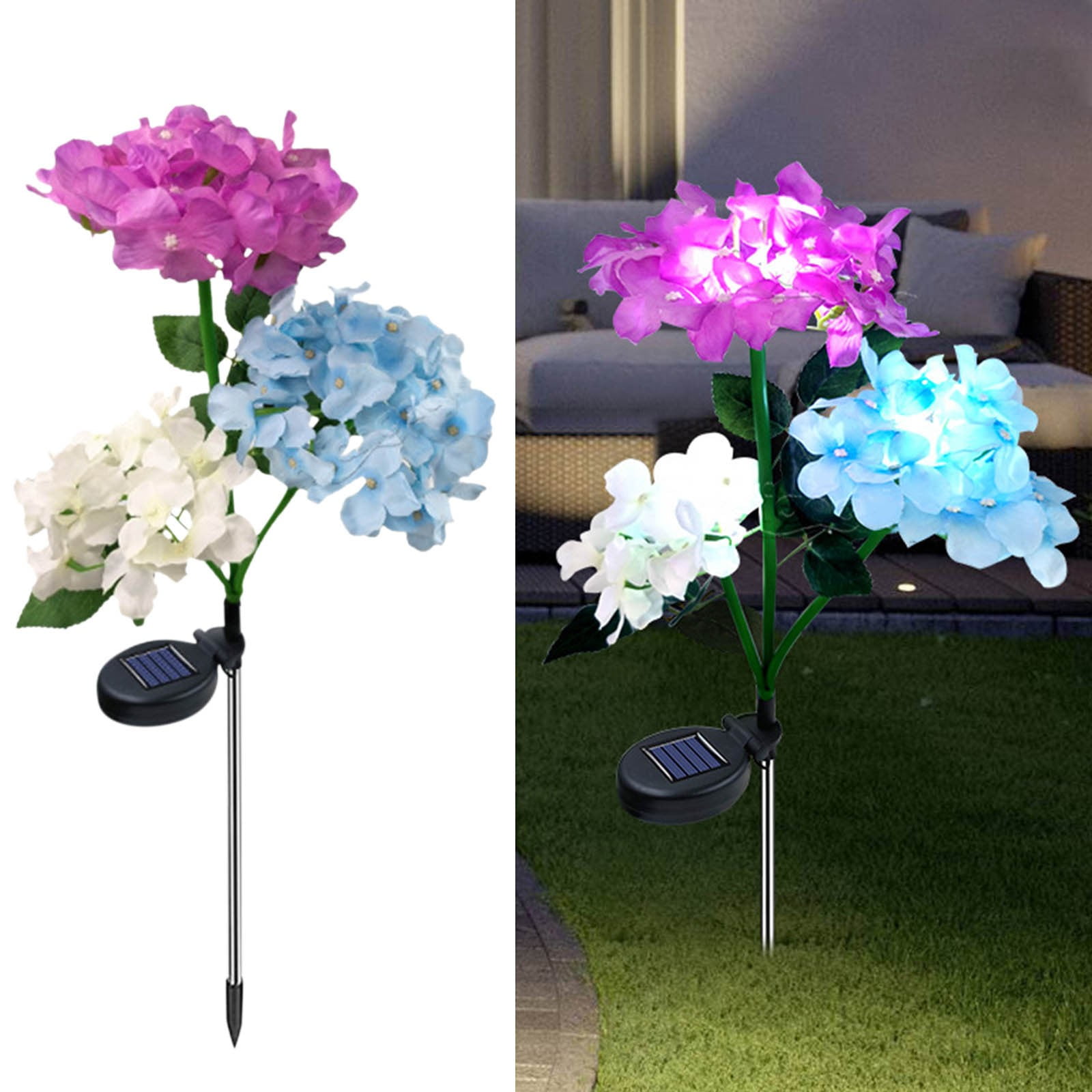 Solar Hydrangea Stake Lighted LED, Solar Garden Decorations Metal ...