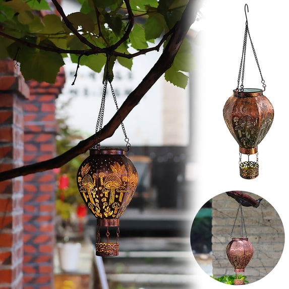 Solar Iron Hanging Lantern - Outdoor Garden Light with Hollow ...