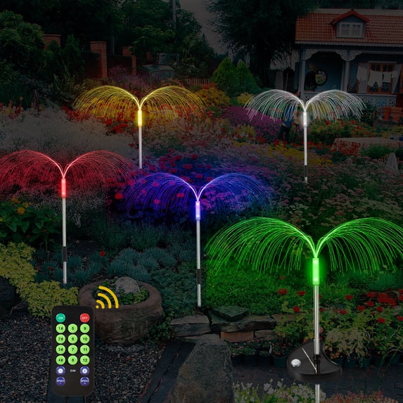Solar Jellyfish Fiber Optic Lights, 5-in-1 RGB Color Changing Garden ...