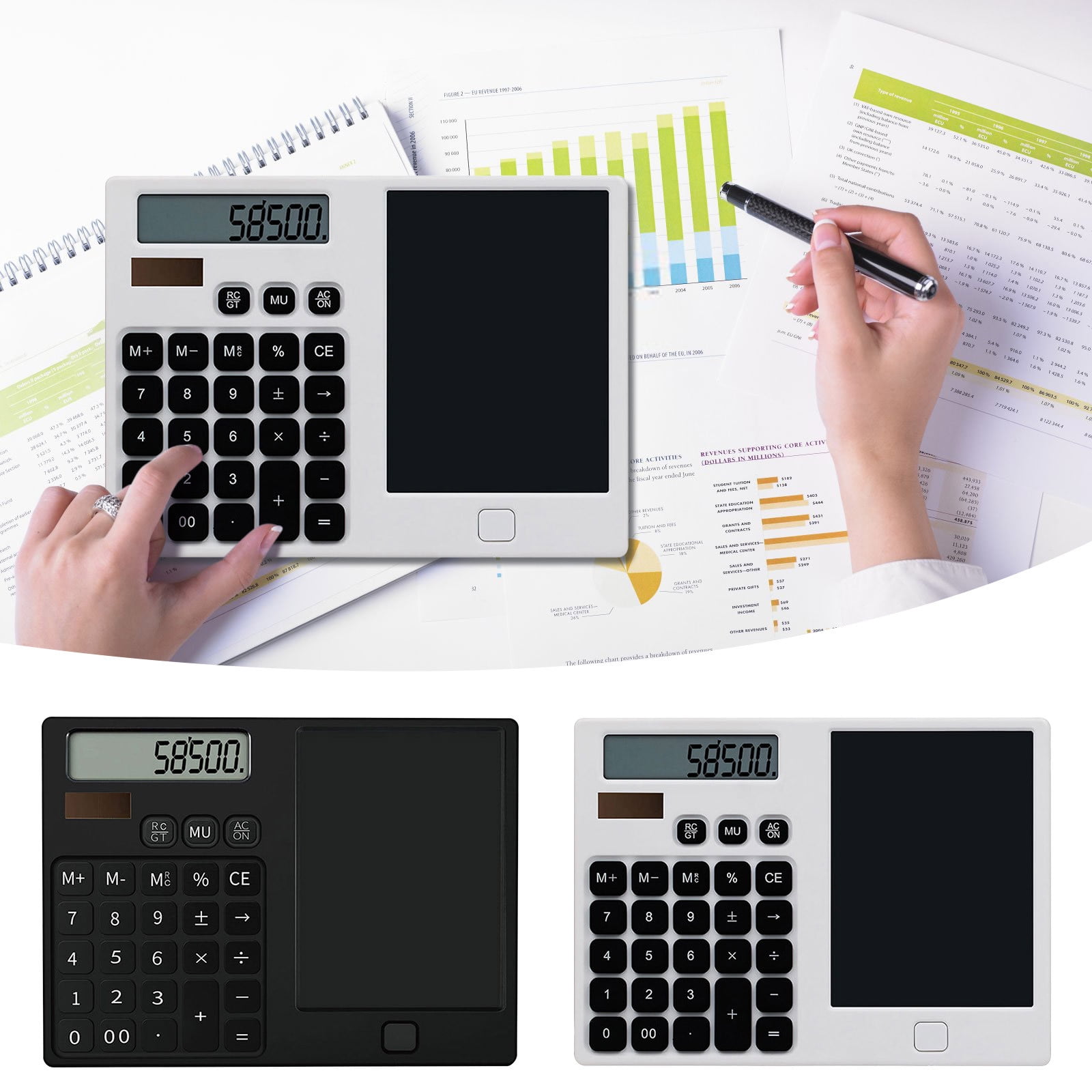 Solar LCD Handwriting Board, 12-Digit Calculator, Erasable Surface ...