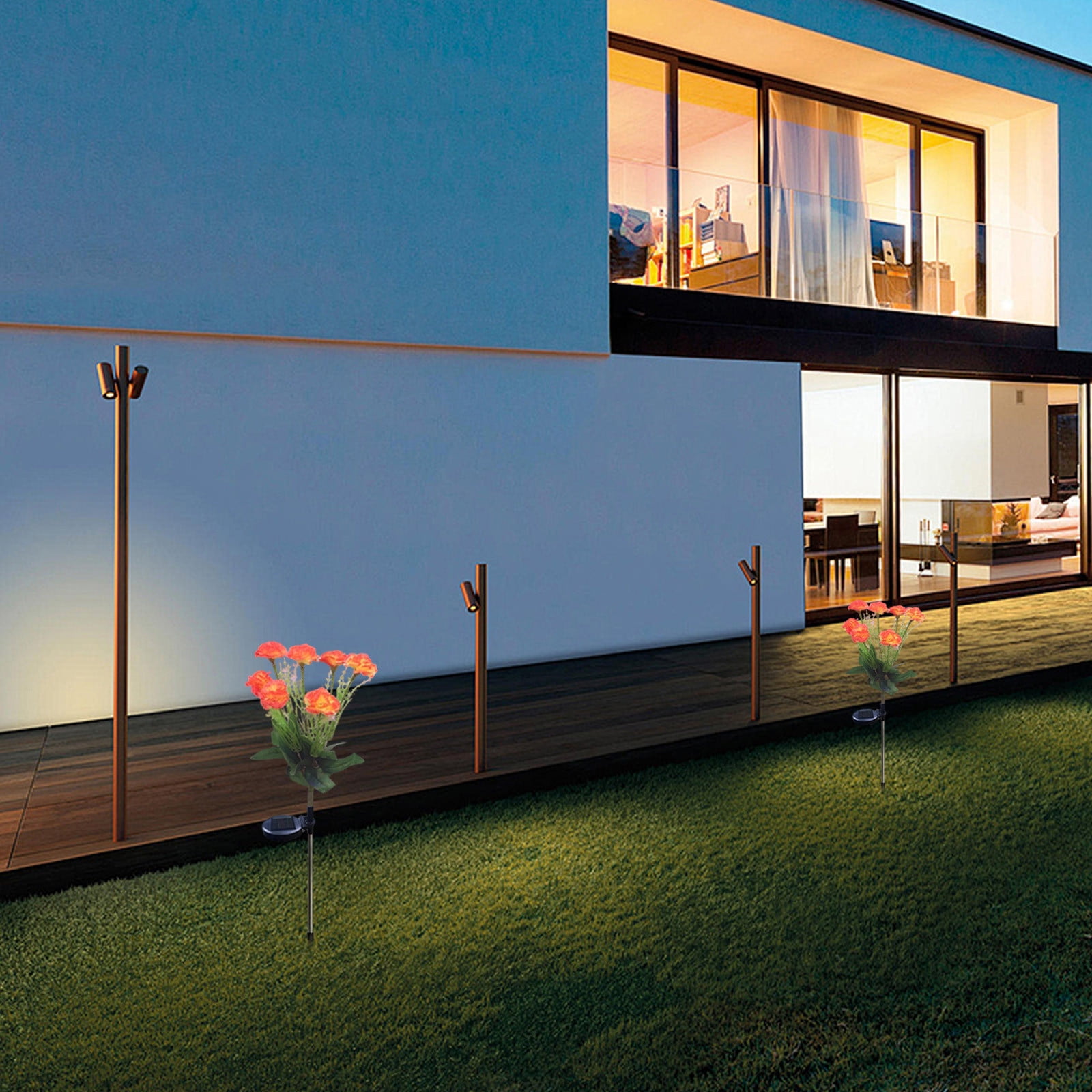 Solar LED Carnation Pathway Lights, Waterproof Garden Stakes, Auto on ...