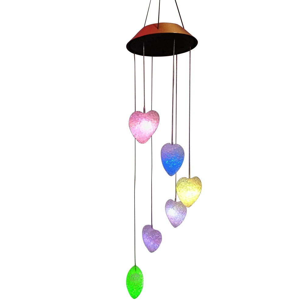 Solar LED Color Changing Wind Chime Light with Heart Mobile for Home ...