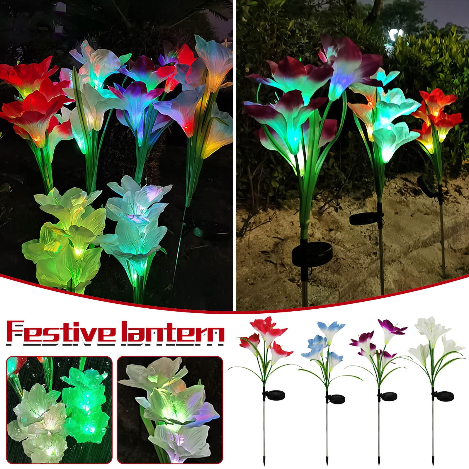 Solar LED Flower Lights, Upgraded 7-Color Changing Outdoor Garden ...