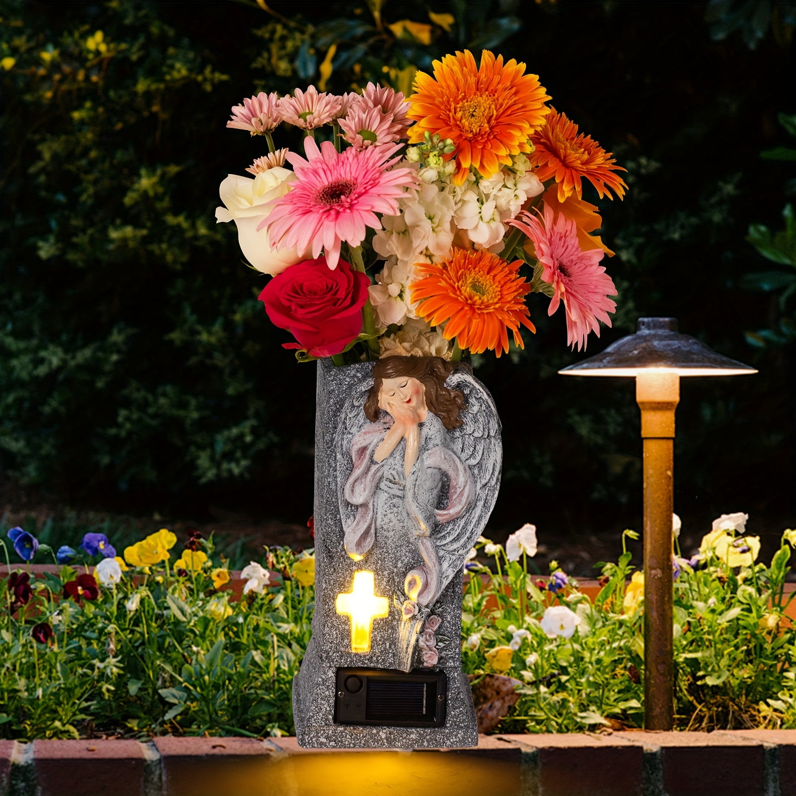 Solar LED Grave Vase for Headstones - with Spikes, Fits Fresh ...