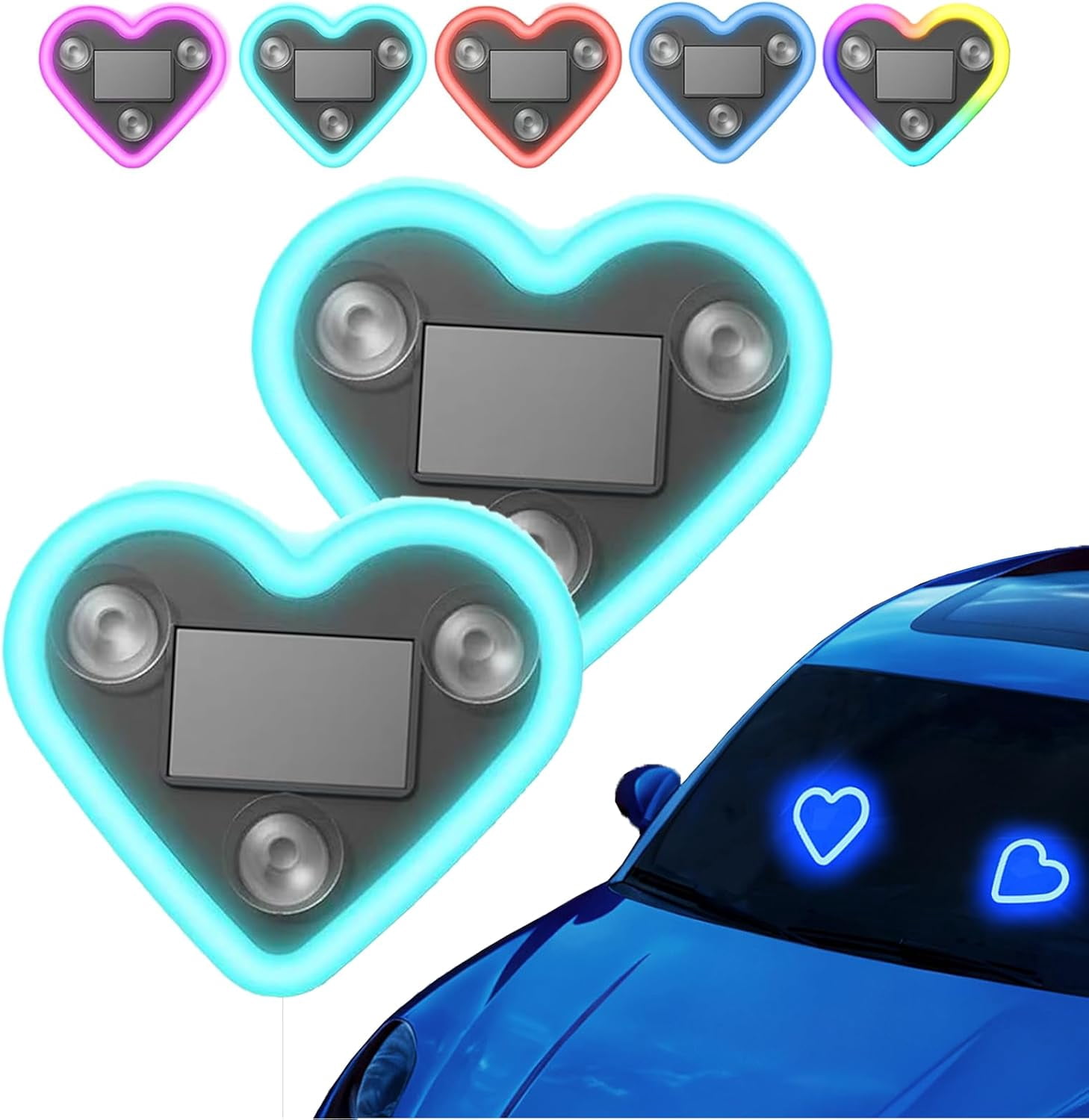 Solar LED Heart Light for Car Window with Suction Mount, Wireless Neon ...
